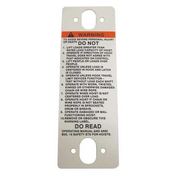 Coffing Hoists Warning Label 687K3W | Zoro