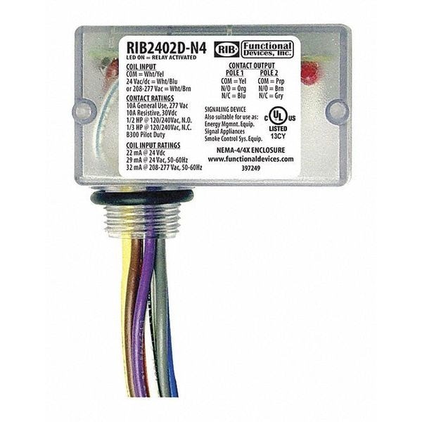 Functional Devices-Rib Enclosed Relay, 10A, DPDT RIB2402D-N4 | Zoro