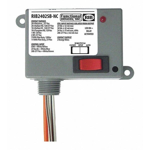 Functional Devices-Rib Enclosed Relay, 20A, SPST-N/C/Override RIB2402SB ...