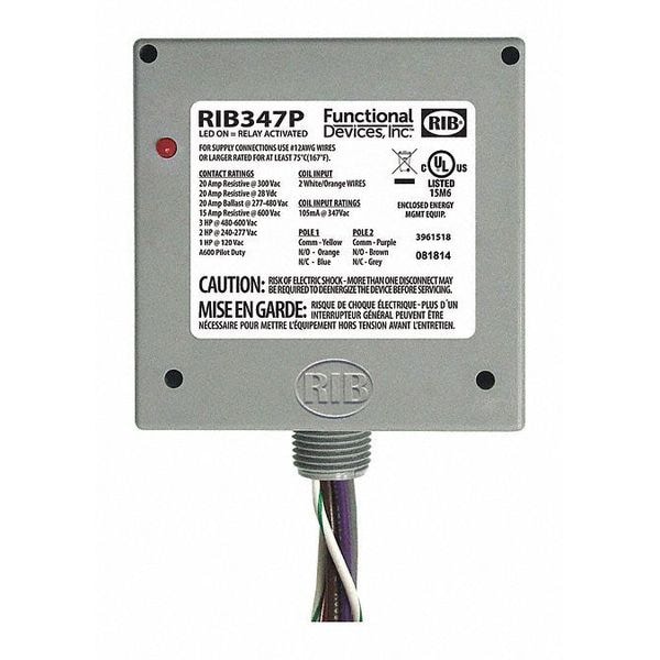 Functional Devices-Rib Enclosed Relay, 20A, DPDT, 347VAC Coil RIB347P ...