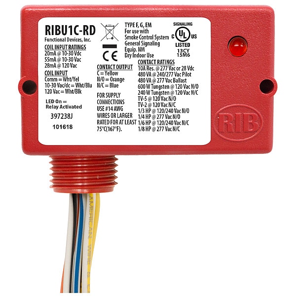 Functional Devices-Rib Enclosed Relay, 10A, SPDT RIBU1C-RD | Zoro