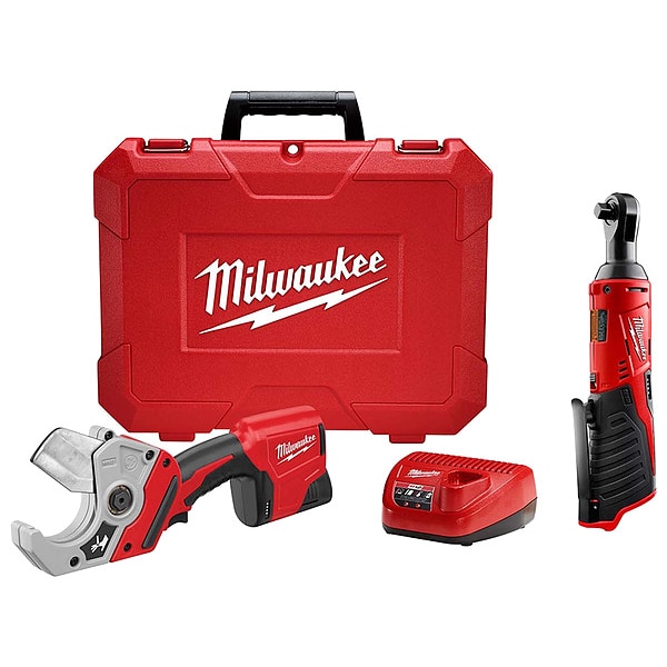 Milwaukee Tool M12 Plastic Pipe Shear Kit + M12 Cordless 3/8" Ratchet ...