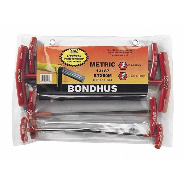 Bondhus 8 Piece Metric T-Shape Hex Key Set, 13187 (13187) | Zoro
