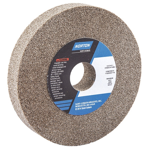 Norton Abrasives Grinding Wheel, 5 in. Dia, AO, 60/80G, Brown ...