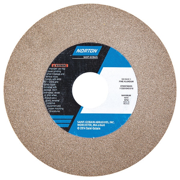 Norton Abrasives Grinding Wheel, 5in.Dia, AO, 100/120G, Brown ...