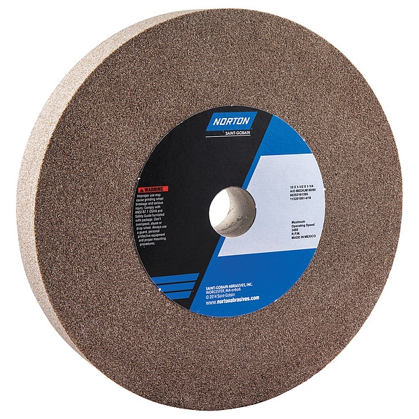 Norton Abrasives Grinding Wheel, 10in. Dia, AO, 60/80G, Brown ...
