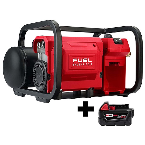 Milwaukee Tool M18 FUEL 2 Gallon Compact Quiet Compressor + M18 XC5.0 ...