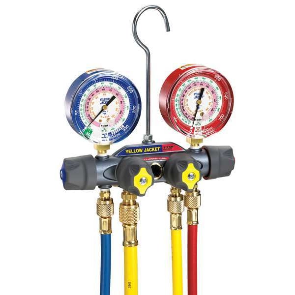 Yellow Jacket Mechanical Manifold Gauge Set, 4-Valve 49968 | Zoro
