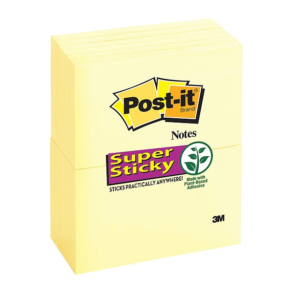Post-It Super Sticky Notes, 3x5 In., Yellow, PK12 655-12SSCY | Zoro