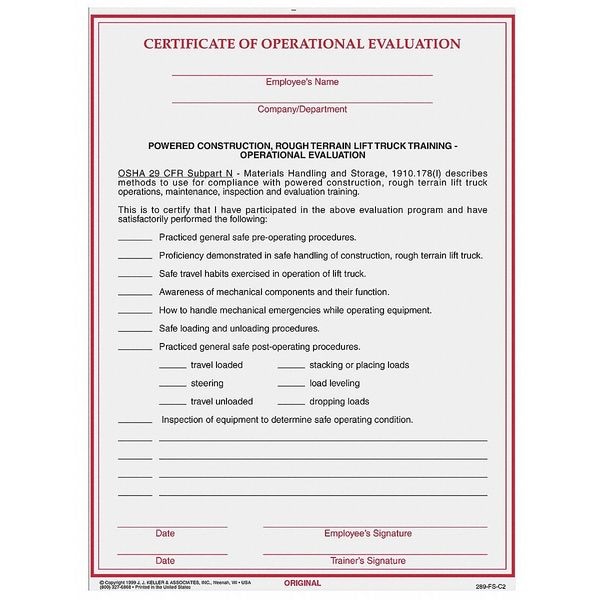 Jj Keller Evaluation Form, Reg Compliance, PK50 4693 | Zoro