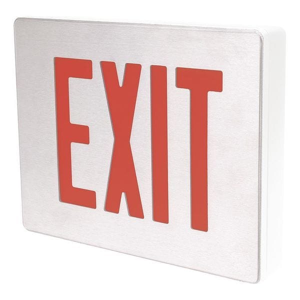 Dual-Lite Exit Sign, R Ltrs, Wht Hsg, Brshedalumstcil SEDRWNE | Zoro