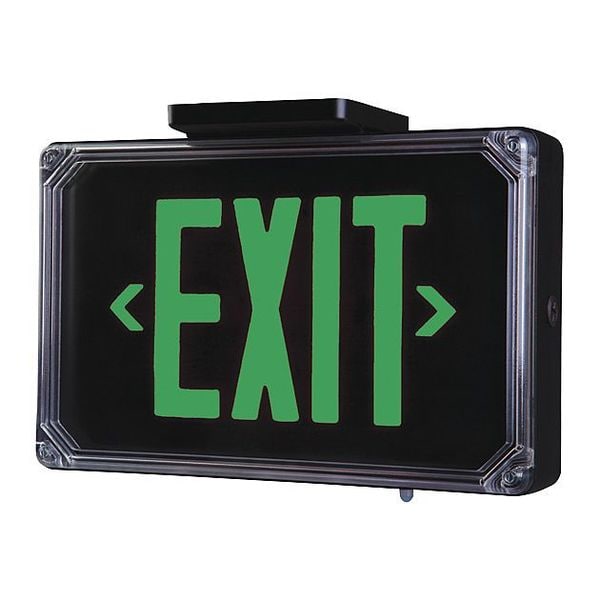 Dual-Lite Exit Sign, Dbl Face, Grn Letters, Blk Hsng SEWLDGBE | Zoro