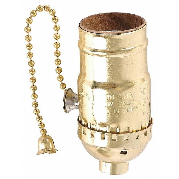 Ge Lamp Socket, Pull Chain, Brass Finish 52204 | Zoro