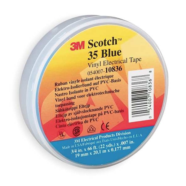 3M Vinyl Electrical Tape, 35, Scotch, 3/4 in W x 66 ft L, 7 mil thick ...