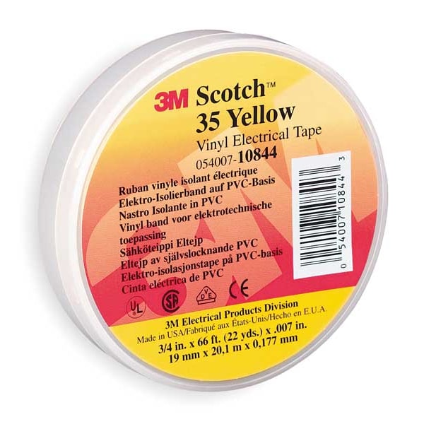 Scotch Electrical Tape, 7 mil, 3/4" x 66 ft., Yellow (10844) | Zoro