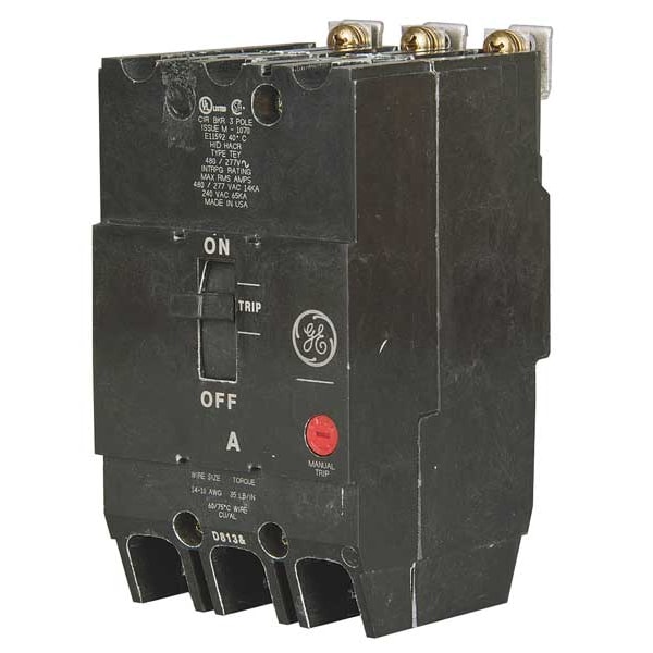 GE 100A, 3 pole Molded Case Circuit Breaker, TEY, 277/480V AC, - TEY3100