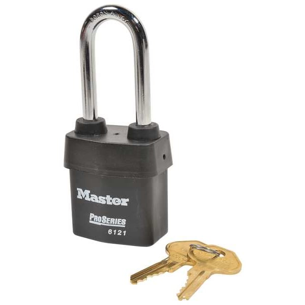 Master Lock Padlock, Keyed Alike, Long Shackle, Rectangular Steel Body ...