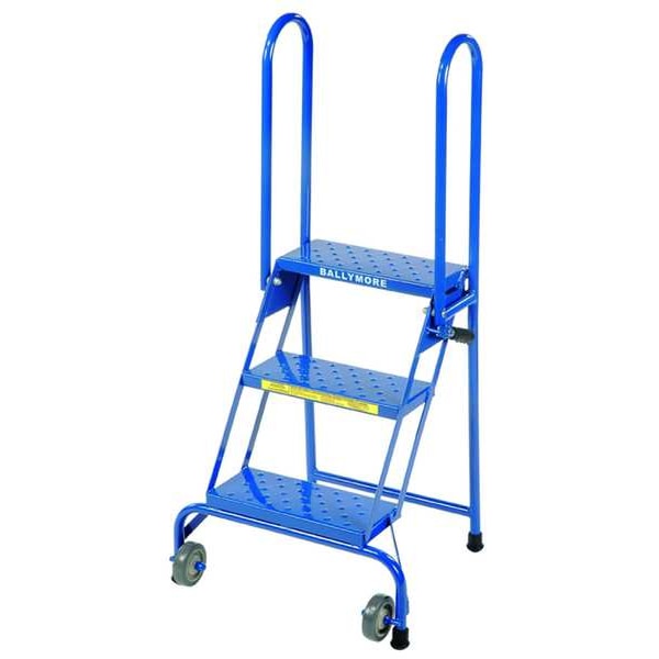 Ballymore 50 1/2 in H Steel Folding Rolling Ladder, 3 Steps, 350 lb ...