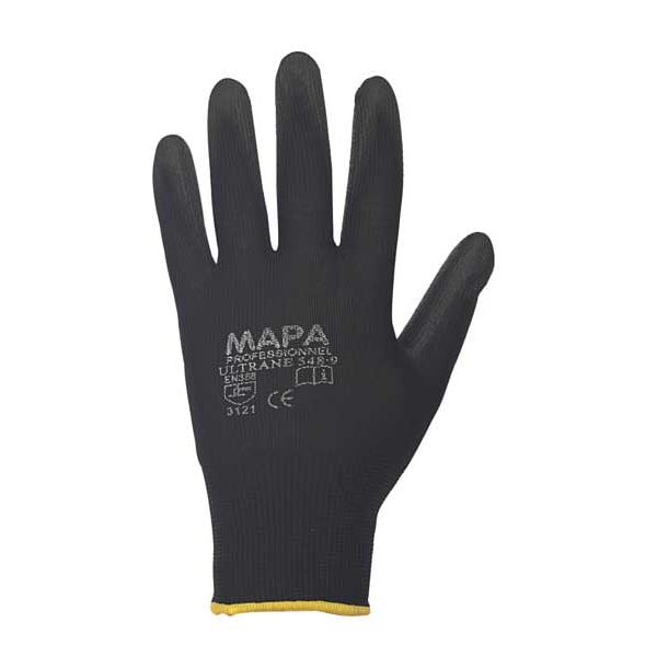 Mapa Polyurethane Coated Gloves, Palm Coverage, Black, XS, PR 548 | Zoro
