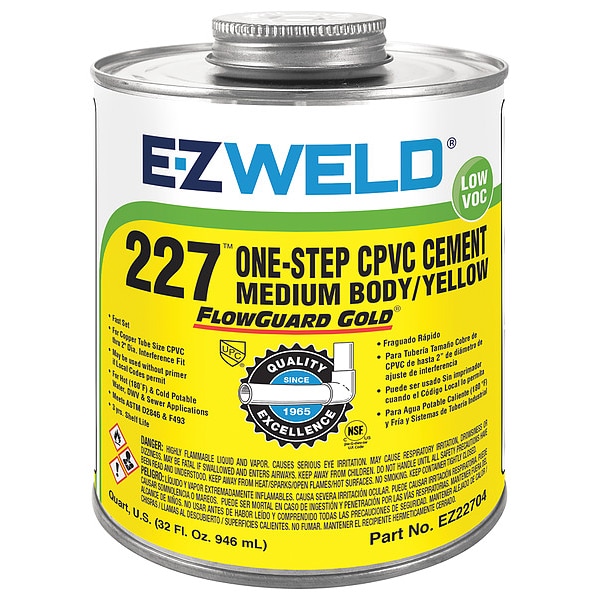 Ez Weld CPVC One-Step Cement, 32 Oz, Yellow 22704 | Zoro