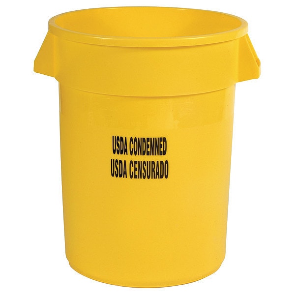 Rubbermaid 32 gal. Round Trash Can, Yellow, 22 in Dia, None ...