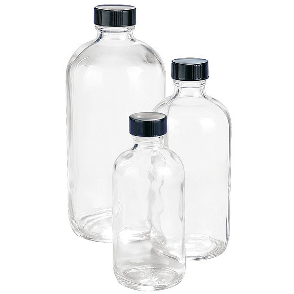 Kimble Chase Boston Round Glass Bottle, Clear, PK12 5113233C-25 | Zoro