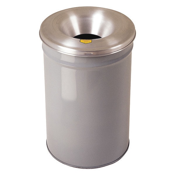 Justrite 15 gal Round Trash Can, Gray, 15 in Dia, Open Top, Aluminum ...