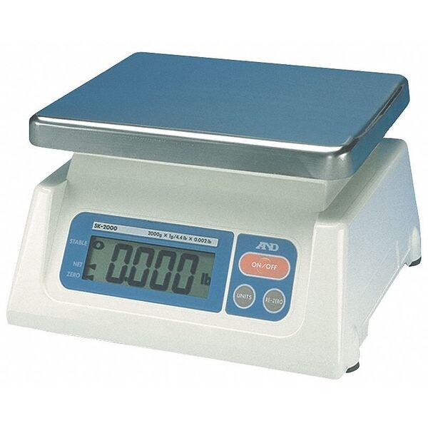 A&D Weighing Dgtl Prtning Scale, SS Pltfrm, 2.2 lb Cap SK-1000 | Zoro