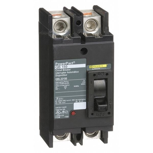 SQUARE D 150A, 2 pole Molded Case Circuit Breaker, POWERPACT Q, 240V AC, - QBL22150