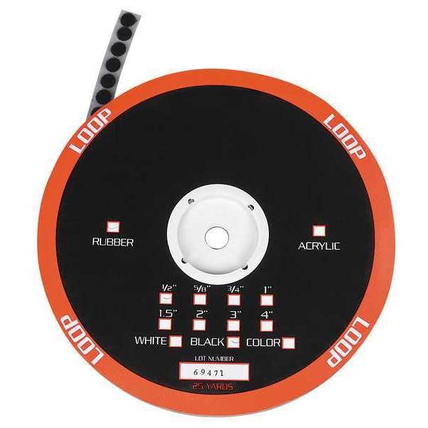 Zoro Select Reclosable Fastener, Disc, Rubber Adhesive, 3/4 in, Black ...