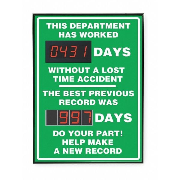 Accuform Electronic Safety Scoreboard, 28" Height, 20" Width SCD431 | Zoro