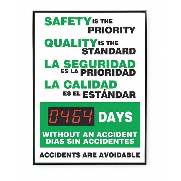 Accuform Electronic Safety Scoreboard, 28" Height, 20" Width SCD464 | Zoro