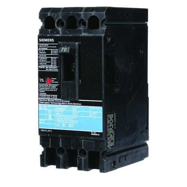 SIEMENS 70A, 3 pole Molded Case Circuit Breaker, ED4, 480V AC, - ED43B070