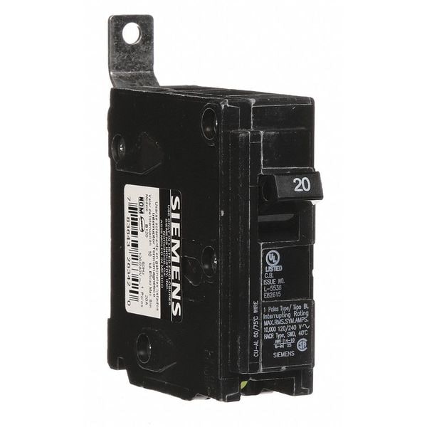 Siemens Miniature Circuit Breaker, 20 A, 120/240V AC, 1 Pole, Bolt On ...