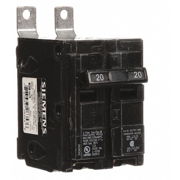 SIEMENS 20A, 2 pole Miniature Circuit Breaker, BL, 120/240V AC ...