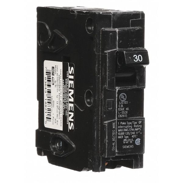 SIEMENS 30A, 1 pole Miniature Circuit Breaker, Q, 120V AC, - Q130