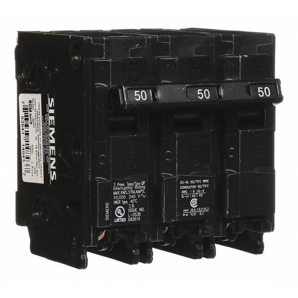 SIEMENS 50A, 3 pole Miniature Circuit Breaker, Q, 240V AC, - Q350