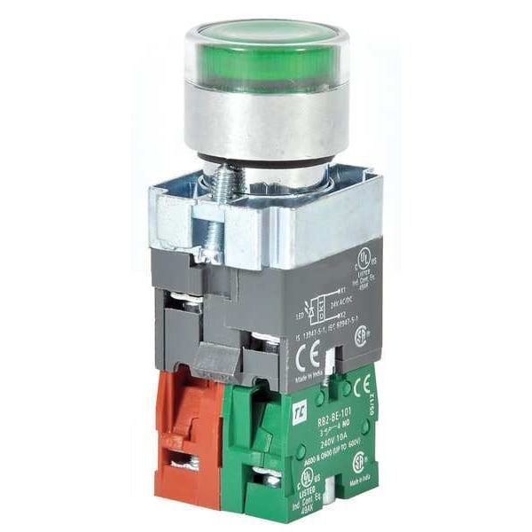 Dayton Illuminated Push Button, 22 mm, 1NO/1NC, Green 30G205 | Zoro