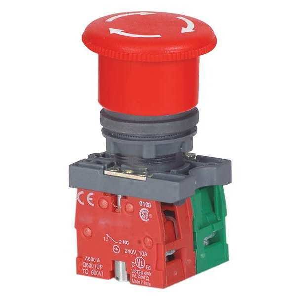 Dayton Emergency Stop Push Button, 22 mm, 1NO/1NC, Red 30G254 | Zoro