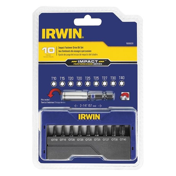 Irwin Insert Bit Set, 10 Pieces, 1/4" Shank 1899926 | Zoro