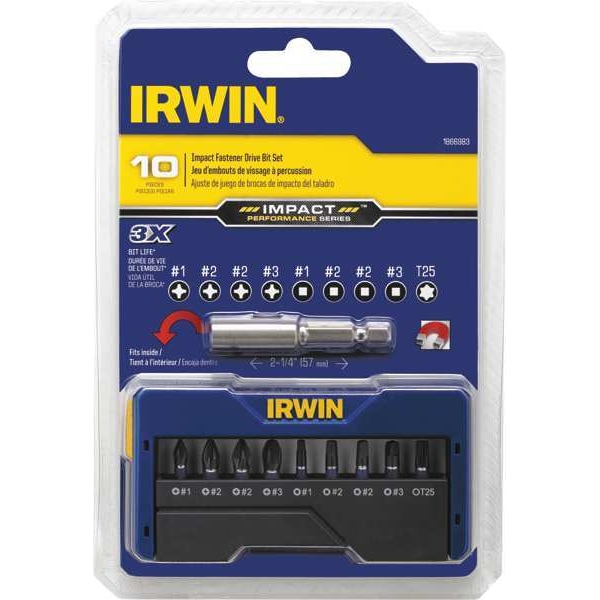 Irwin Insert Bit Set, 10 Pieces, 1/4" Shank 1866983 | Zoro