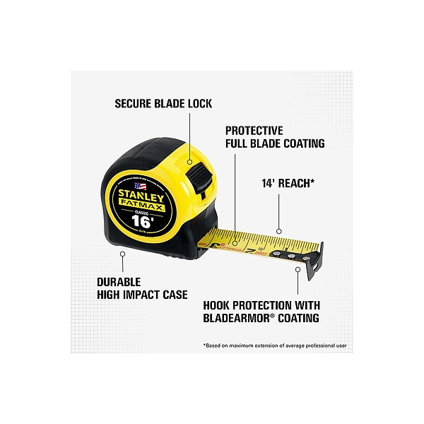 Stanley 16 ft FATMAX Classic Tape Measure, 1-1/4 in Blade, Stud ...