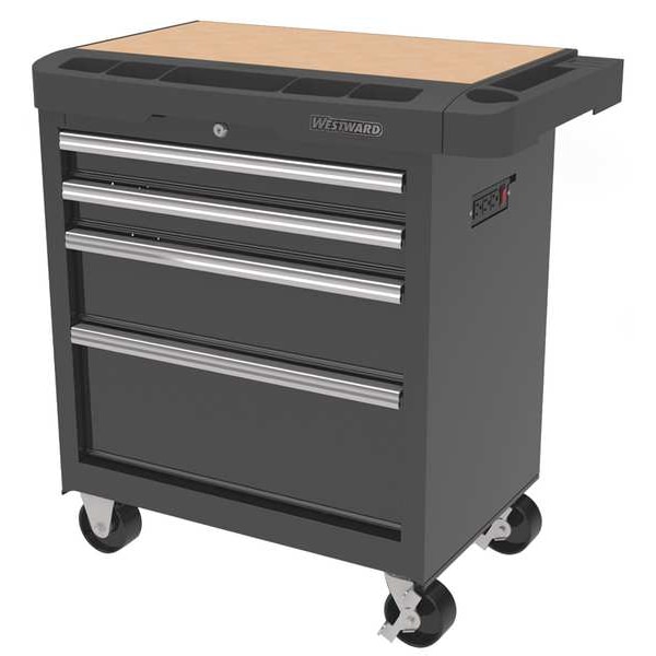Westward WESTWARD Rolling Tool Cabinet, 4-Drawers, Gloss Black, 34.5" W ...