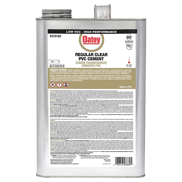 Oatey Pipe Cement, Can, 128 fl oz, Clear 31016V | Zoro