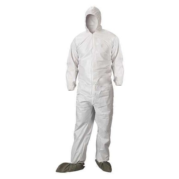 Condor Hooded Disposable Coveralls, L, 25 , White, Advanced Microporous ...
