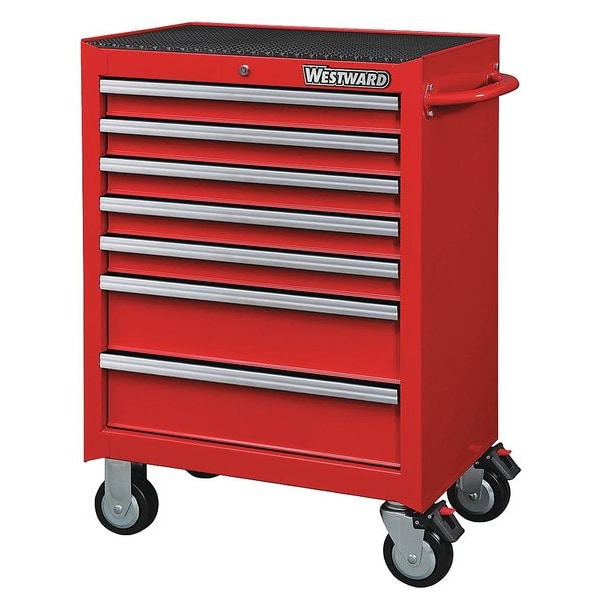 Westward WESTWARD Rolling Tool Cabinet, 7-Drawers, Gloss Red, 27" W x ...