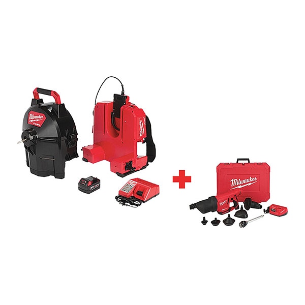 Milwaukee Tool M12 AIRSNAKE Drain Cleaning Air Gun Kit + M18 FUEL ...