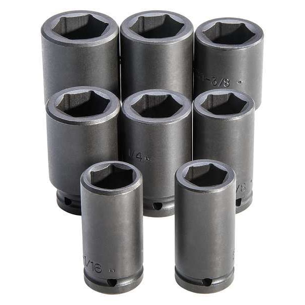 3/4" Deep Impact Socket Set, SAE, 8 Piece, Black Oxide