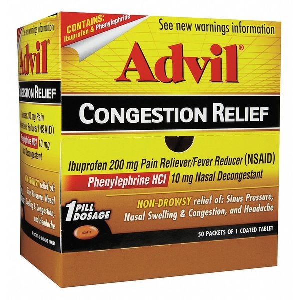 Advil Congestion Relief, Tablet, 50, Packet, 200mg 90035 | Zoro