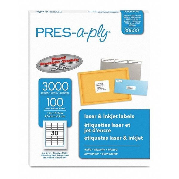 Pres-A-Ply Labels, Laser/Inkjet Printers, PK3000 30600 | Zoro